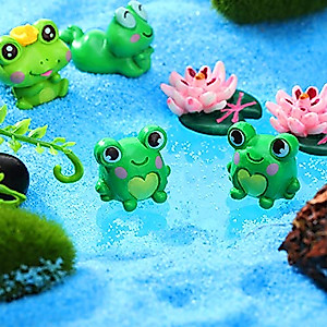 16 Pieces Cute Frog and Lotus Miniature Figurines Resin Frog Stuff Mini Garden Ornament Animal Model Garden Miniature Moss Landscape DIY Craft Accessories Frog Party Decoration Home Supplies Plant Pot