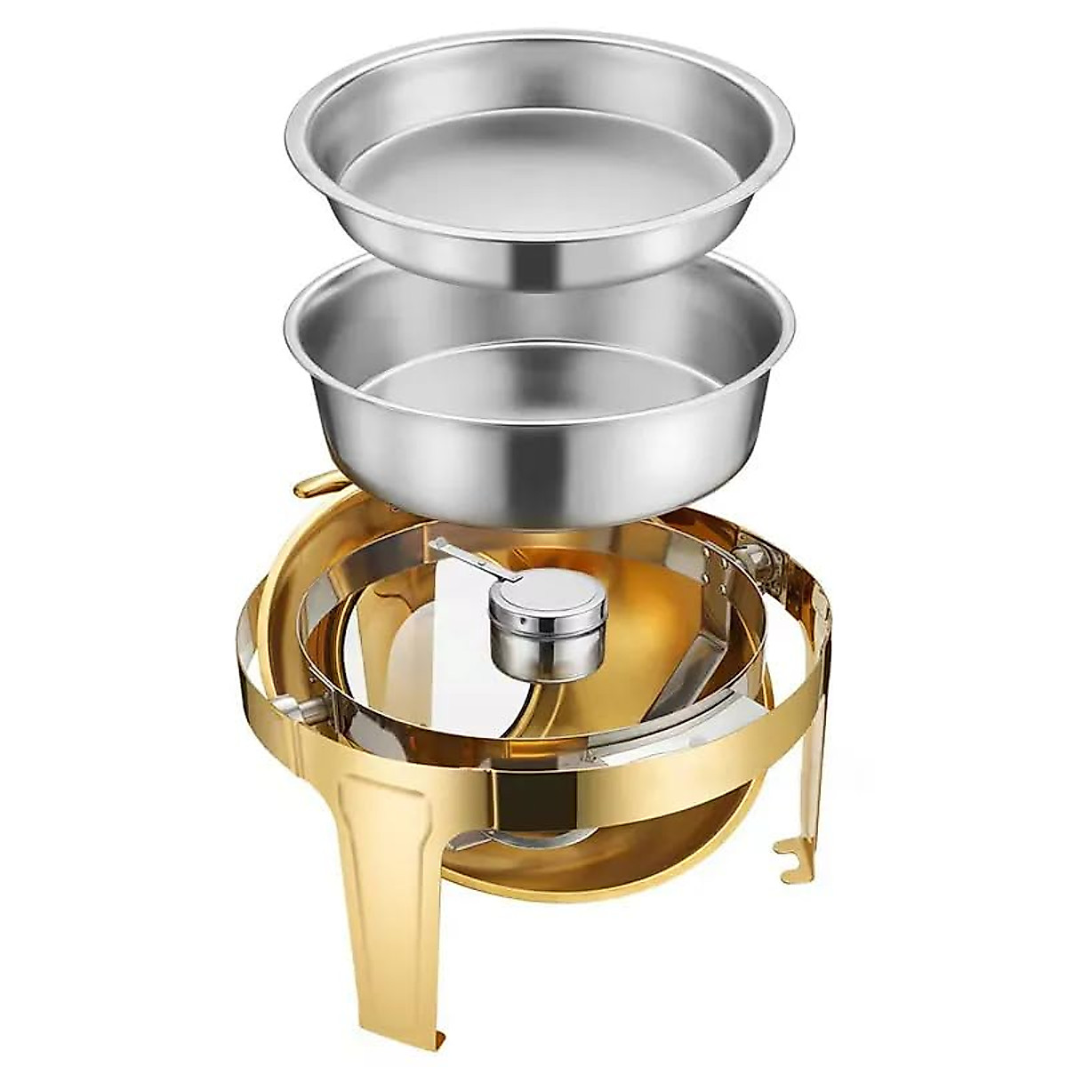 HONHPD Gold Stainless Steel Chafing Dish 1 Packs, 6.5 Quart Round Chafer, Roll Top Chafer for Catering Buffet Warmer Set with Pans and Fuel Holders