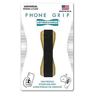 LOVEHANDLE Phone Grip for Most Smartphones and Mini Tablets, Black Elastic Strap with Metallic Gold Colored Base, LH-01Gold