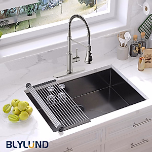 BLYLUND Commercial Kitchen Faucet with Pull Down Sprayer, One Hole Single Handle High Arc Pull Out Farmhouse Sink Faucets,Brushed Nickel