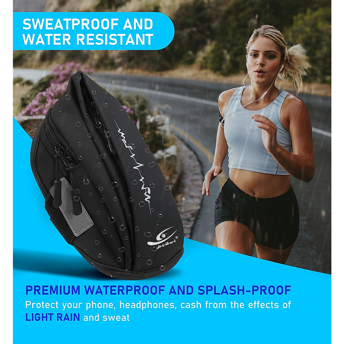 HiRui Universal Sports Armband Comfort Running Armband and Wristband Cell Phone Holder for Exercise Workout, Compatible with iPhone 15/14/Plus/Pro/13 Samsung Galaxy All Phones, Adjustable (Black)