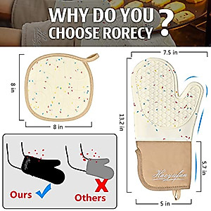 HaoYuFan Silicone Oven Mitts and Pot Holders Sets, Double Layer High Temperature Resistant Hot Pads and Oven Mitts, Cotton Lined Pot Holders and Oven Mitts Sets for Cooking, Grilling etc, Beige 3 Pcs