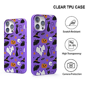 CAROKI Halloween Matte Phone Case for iPhone 13 Pro Max with Purple Matte Halloween Ghost Pumpkin Pattern Soft TPU Anti-Fall Protective Slim Shockproof Cover for iPhone 13 Pro Max