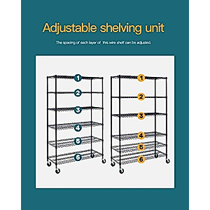 BestMassage Wire Shelving Unit Heavy Duty Garage Storage Shelves Large Metal Shelf Organizer 6-Tier Height Adjustable Commercial Grade Utility Steel Storage Rack with Wheels,18 x 48 x 72 (Black)