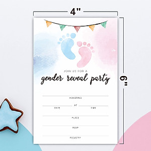 JCVUK Baby Shower Invitations, Baby Footprints Gender Reveal Invitation Cards With Envelopes(25 Pack), Baby Shower Decorations And Supplies For Boys Girls(YQK-A04)