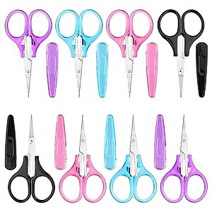 Yolev 8pcs Mini Craft Scissors Set Stainless Steel Scissors with Protective Cover Straight Tip Sewing Small Scissors for Adults Special Needs, Paper Cutting Sewing Work Art Craft