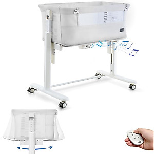 VaVaSoo Rocking Bassinet for Baby Automatic Bedside Bassinet Electric Baby Cradle 5 Heights Adjustable Bedside Sleeper for Babies Infant Smart Auto Rocking Crib 3 in 1 Baby Bassinet on Wheels, White