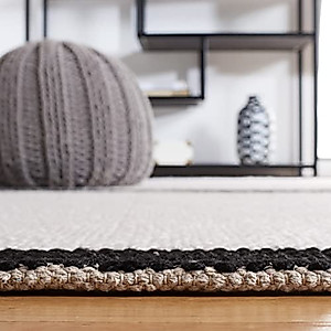 Safavieh Natura Collection Accent Rug - 4' x 6', Ivory & Black, Handmade Flat Weave Modern Stripe Wool, Ideal for High Traffic Areas in Entryway, Living Room, Bedroom (NAT324A)