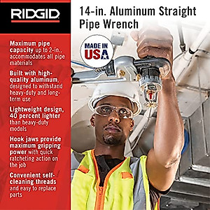 RIDGID 31095 Model 814 Aluminum Straight 14" Plumbing Pipe Wrench, Silver, Made in the USA