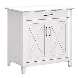 Bush Furniture Key West Secretary Desk with Keyboard Tray and Storage Cabinet, Pure White Oak, 30W x 20D