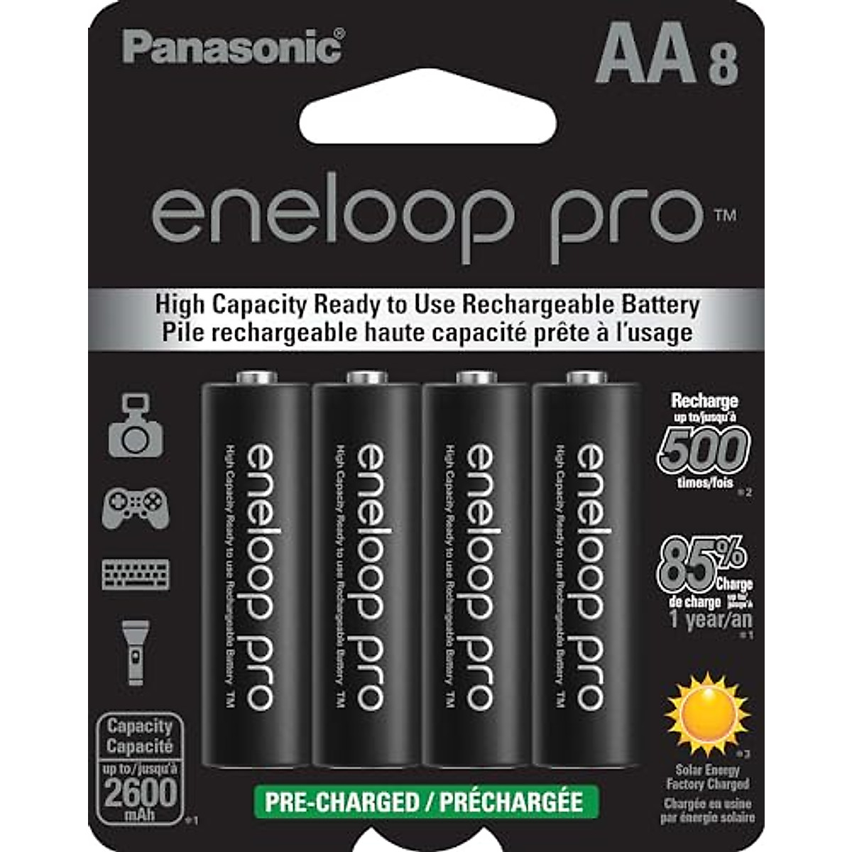 Eneloop Panasonic BK-3HCCA8BA pro AA High Capacity Ni-MH Pre-Charged Rechargeable Batteries, 8-Battery Pack