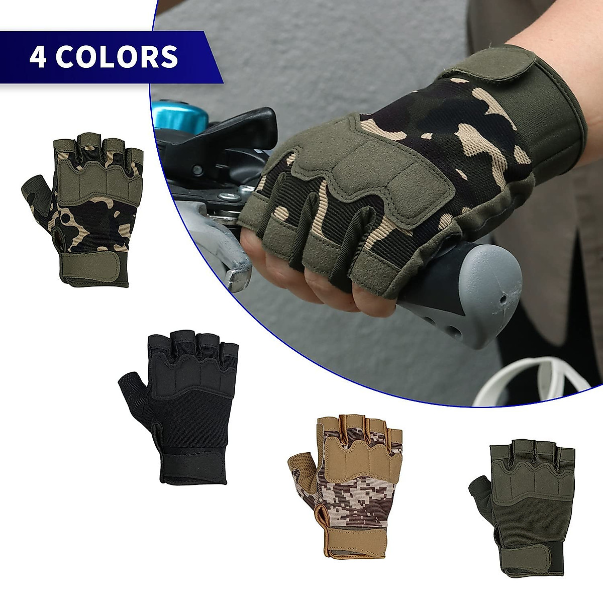 FIORETTO Fingerless Gloves for Airsoft Shooting Half Finger Hunting Hiking Cycling Driving Motorcycle Climbing Work Gloves Green Camo Small