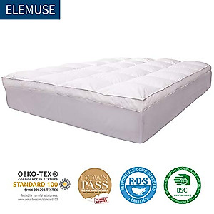 ELEMUSE King Size Extra Thick Fusion Goose Down Feather Filled Mattress Topper, Plush Fluffy Doule Layer Pillowtop Mattress Pad Cover, Soft Featherbed with 8-21 Inch Deep Pocket