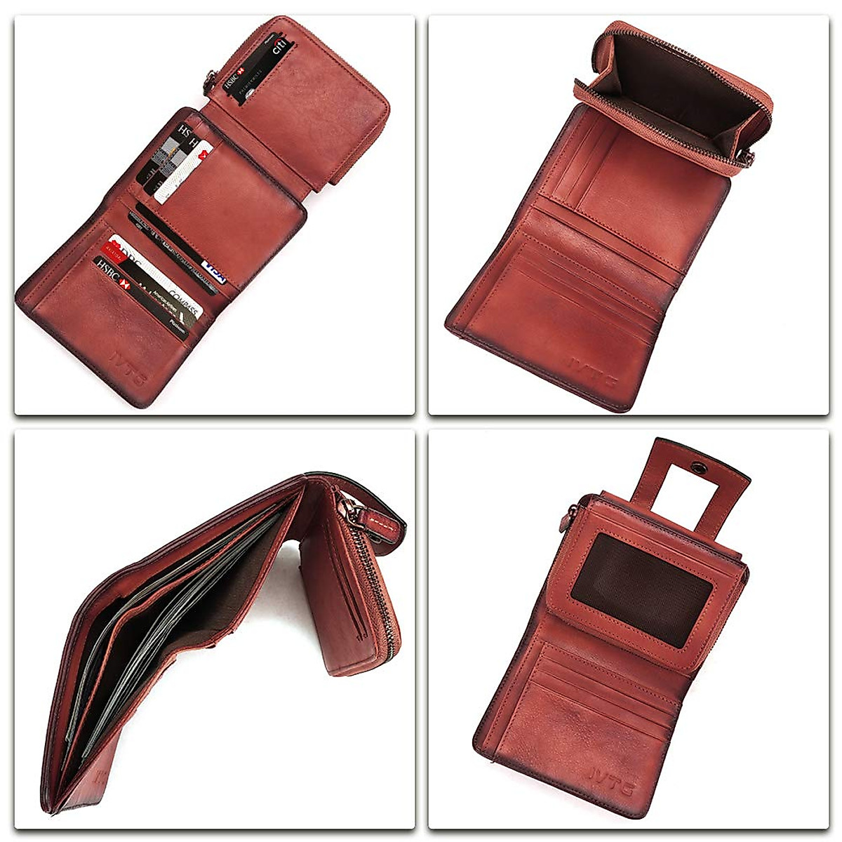 Genuine Leather Short Wallets for Women RFID Blocking Vintage Handmade Soft Purse Small Clutch Money Clip (Coffee)