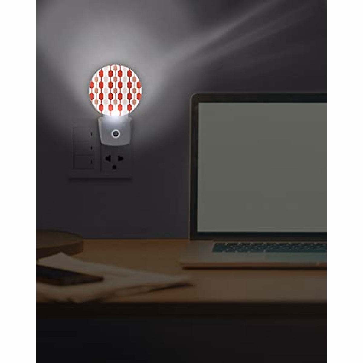 ILYBEEN Mid Century Abstract Hexagon LED Night Lights Plug-in Nightlight with Auto Dusk to Dawn Sensor,Gradient Color Geometric Art Round Lamp for Bedroom,Hallway,Bathroom