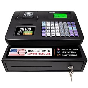 Nadex CR180 Electronic Cash Register, Steel Cash Drawer, Compact Design, Black