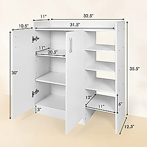 Giantex Shoe Cabinet, Freestanding Shoe Rack Storage Organizer with 5-Postition Adjustable Shelves, 2-Door Storage Cabinet with 5 Open Compartments for Entryway Hallway Living Room (White)