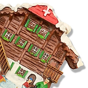 A-ONE Swiss Chalet Winter Snow Switzerland 3D Gift Fridge Magnet 1PC+Matterhorn Landmark Iron on Patch 1PC, Scenery Freezer Magnet, Emblem Patch for Denim Jacket Shirts Holiday Travel Gift C12+192