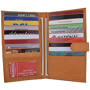 Genuine Leather Bifold Credit Card Holder Secretary Wallet with Snap Closure (Tan)