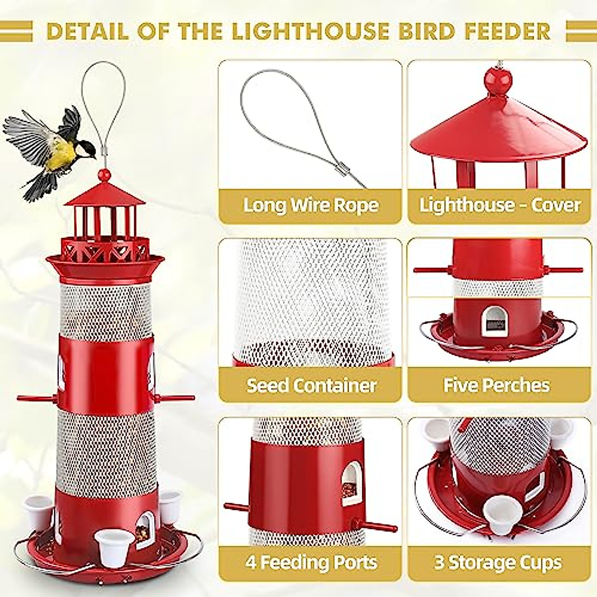Decflow Bird Feeders for Outdoors Hanging, Wild Bird Feeder for Outside Bird, 4 lbs Large Capacity Durable Metal Bird Seed Feeder for Small Birds