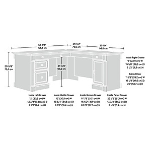 Sauder Palladia L-Shaped Desk, L: 68.74" x W: 65.12" x H: 29.61", Split Oak finish