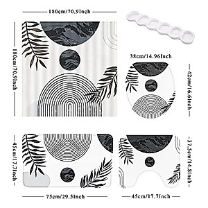 ZYLLGLOW Mid Century Modern Shower Curtain Brown Mid Boho Shower Curtain Set with Rugs, Abstract Black Bathroom Decor Accessories Bathroom Set with Shower Curtain and Rugs Curtain Set