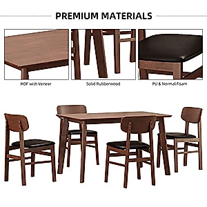 RUNWON 5 Pieces Rustic Retro Kitchen Set with 1 Dining Table and 4 Chairs, Antique Brown