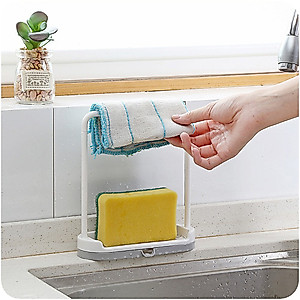 BESTONZON Rag Soap Rack Plastic Countertop Organizer Rack Removable Dishcloth and Sponge Drying Rack (Grey)