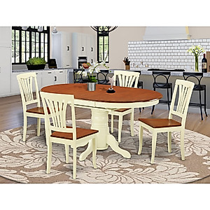 East West Furniture Avon 5 Piece Room Furniture Set Includes an Oval Wooden Table with Butterfly Leaf and 4 Kitchen Dining Chairs, 42x60 Inch, Buttermilk & Cherry