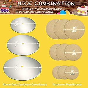 89 Pieces Cake Tier Stacking Kit Sturdy Round Cake Boards with Parchment Paper Round and Plastic Cake Dowel Rods for Cake Tier Stacking Support Decorating (6 Inch, 8 Inch, 10 Inch,Silver Boards)