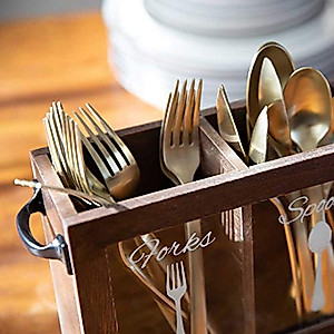 BLU MONACO Expresso Wooden Flatware, Cutlery,Kitchen Utensil & Silverware Caddy Organizer Bin Holder for Forks, Spoons, Knives - Perfect for Kitchen Countertop