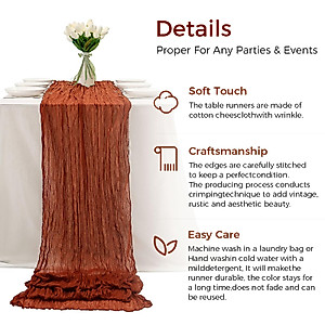 6 Pack Cheesecloth Table Runner 10Ft Boho Gauze Table Runner Cheese Cloth Long Rustic Sheer Table Runner for Wedding Bridal Baby Shower Birthday Party Cake Table Arbor Decorations (Terracotta)