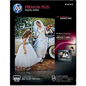 HP Premium Plus Photo Paper, Satin, 8.5x11 in, 50 sheets (CR667A)
