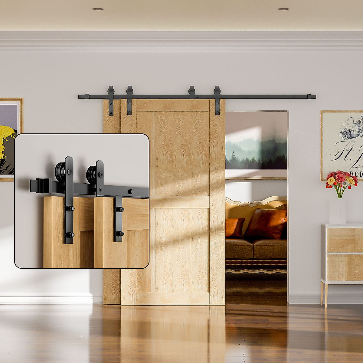 6FT Bypass Sliding Barn Door Hardware Kit, Single Track for Double Door,Heavy Duty,Basic I Pulley,Slide Smoothly Quietly,Easy Install (No Door)