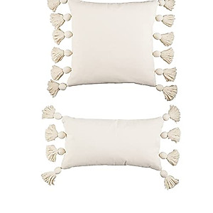 Mud Pie Cream Chunky Tassel Pillow, 22" x 12", Lumbar