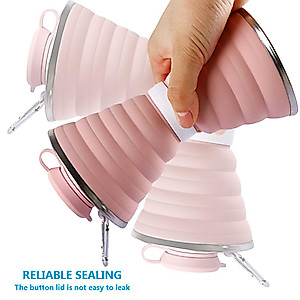 Collapsible Portable Sports Water Bottle, Camping Cup With Carabiner, Reuseable, Silicone, Foldable, Leak Proof For Outdoor, Travel Gym Hiking, Cycling, BPA Free