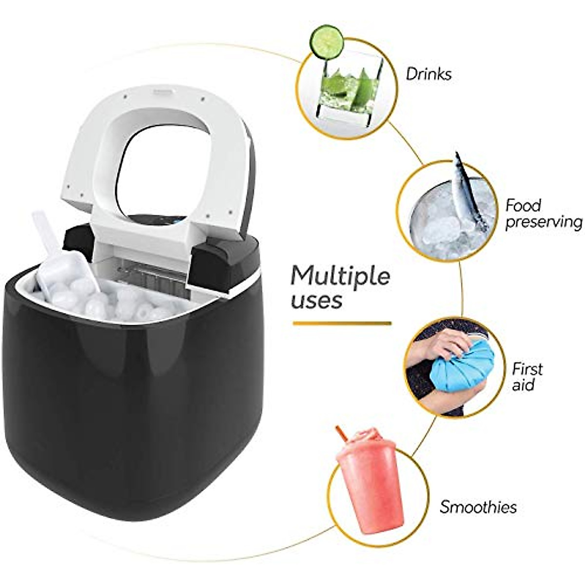 Gladwell, Countertop Ice Maker Machine, Portable Bullet Ice Cube Makers, Makes 50 pounds of Ice Cubes Small and Regular, Low Noise No Plumbing Easy to Clean Mini Machines, Jet Black