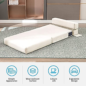 Mjkone Folding Futon Sofa Bed, Modern Convertible Couch for Compact Living Room Office Apartment Space, Modular Sectional Sofa for Resting Camping- Single, Beige