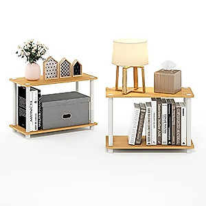 Furinno Turn-N-Tube 2-Tier Shelves/End Tables Set, 2-Pack, Beech/White