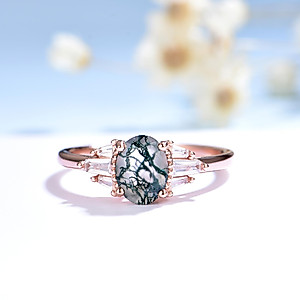 ITI KUOLOLIT Natural Moss Agate Moonstone Gemstone Genuine 925 Sterling Silver Rings for Women Women's Ring for Wedding Engagement Promise Gift (Moss agate Rose, 8)