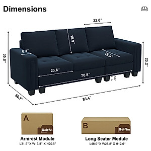 Belffin Velvet Modular Sofa Couch 3 Seater Sofa Couch for Living Room Blue