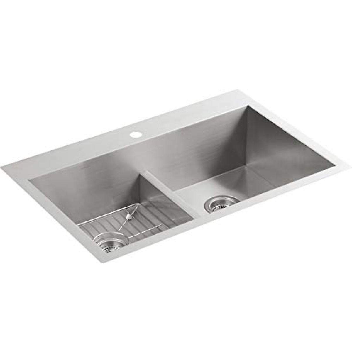 KOHLER Vault 33" Double-Bowl 18-Gauge Stainless Steel Kitchen Sink with Smart Divide with Single Faucet Hole K-3838-1-NA Drop-in or Undermount Installation, 9 Inch Bowl
