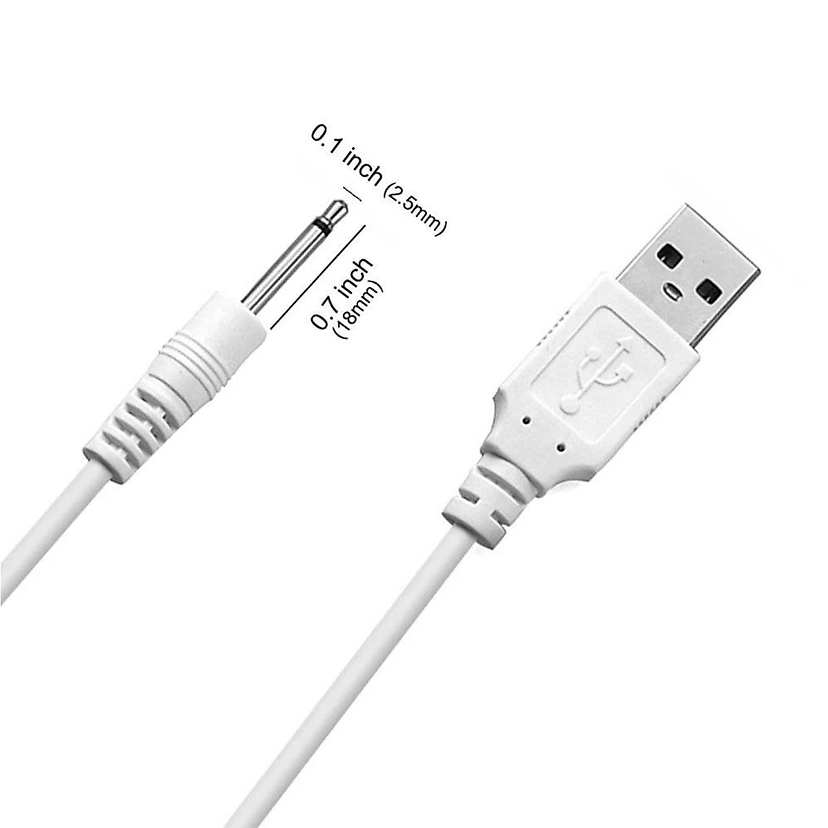 oGoDeal Replacement USB to DC Charging Cable | USB Charger Cord - 2.5mm - Original Replacement (2 Pack White)