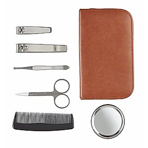 Conair Men's Grooming Kit, Grooming Kit for Men with 7-Pieces in Leather, Zippered Case