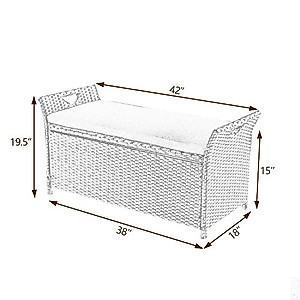 Patio Tree Outdoor Deck Storage Box, Patio Wicker Storage Bench, Rattan Storage Bins with Cushion (Red)