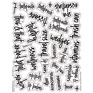 Talented Kitchen 6-Pack Makeup Organizer Premium Quality Acrylic Plastic Containers. Bathroom Beauty Storage Set: 5 Canisters & 107 Printed Labels Organization