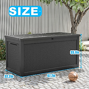 WIILAYOK 260 Gallon Deck Box, Outdoor Waterproof Resin Storage Box with Lockable Lid for Patio Cushions, Pool Toys, Gardening Tools, Sports Equipment, Black