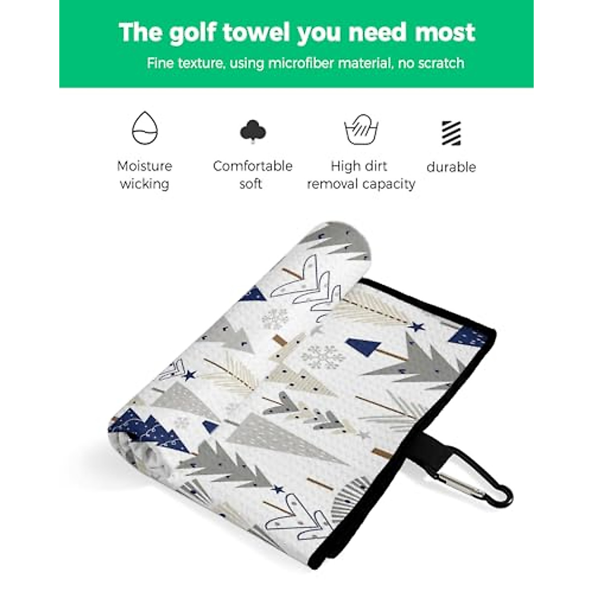Golf Towel Christmas Grey Xmas Tree White,Waffle Pattern Microfiber Club Cleaner Golf Towels with Carabiner Clip for Women Men Dad,Winter Snowflake Cedar Golf Towel for Golf Bags Accessories,24x16in