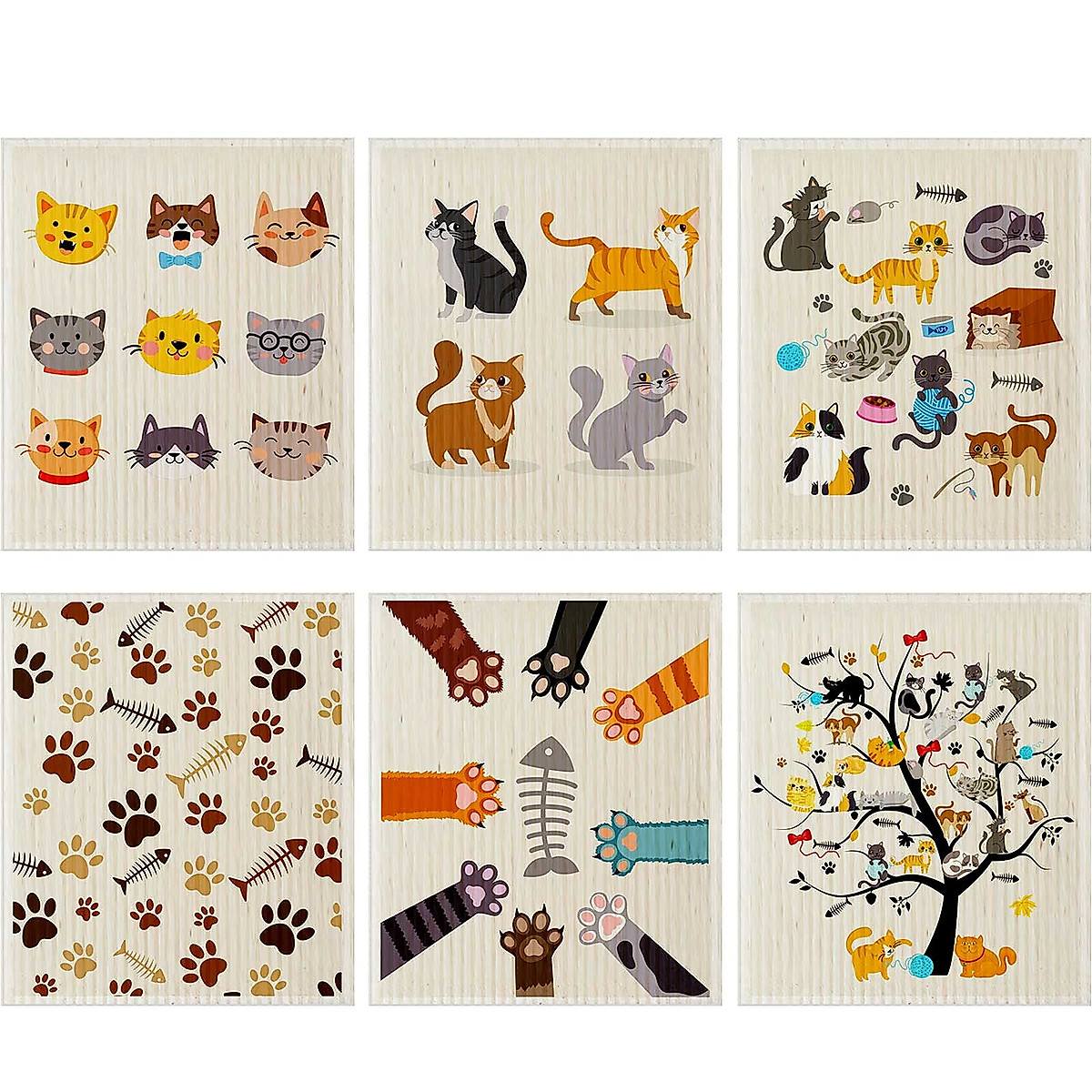 6 Pieces Cat Sweedish Dishcloth Dish Towels Durable Swedish Cleaning Cloths Absorbent and Fast Dry Kitchen Towels Cats Cleaning Cloths for Kitchen Bathroom Office Wedding Housewarming