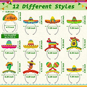 12 PCS Colorful Patterned Cardboard Sombrero Hats, Fiesta Headbands for Mexican Theme Celebration Party Favors